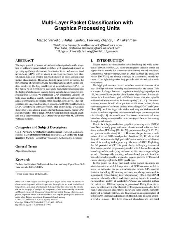(PDF) Multi-Layer Packet Classification with Graphics Processing Units