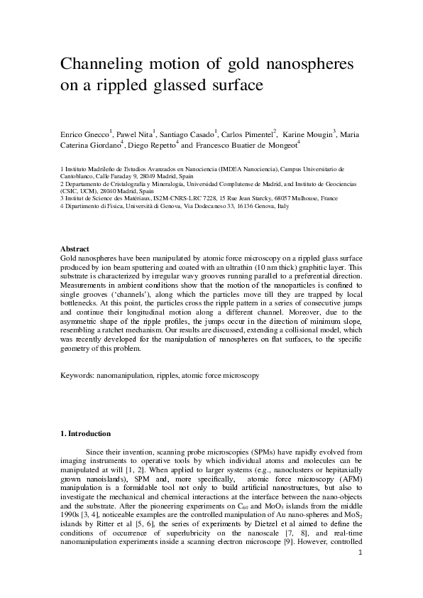 (PDF) Channeling motion of gold nanospheres on a rippled glassed surface