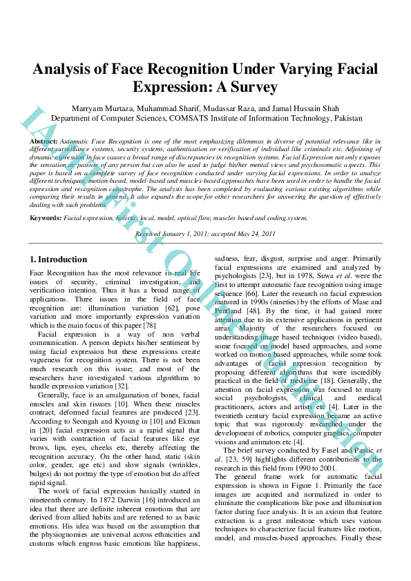 Pdf Analysis Of Face Recognition Under Varying Facial Expression A