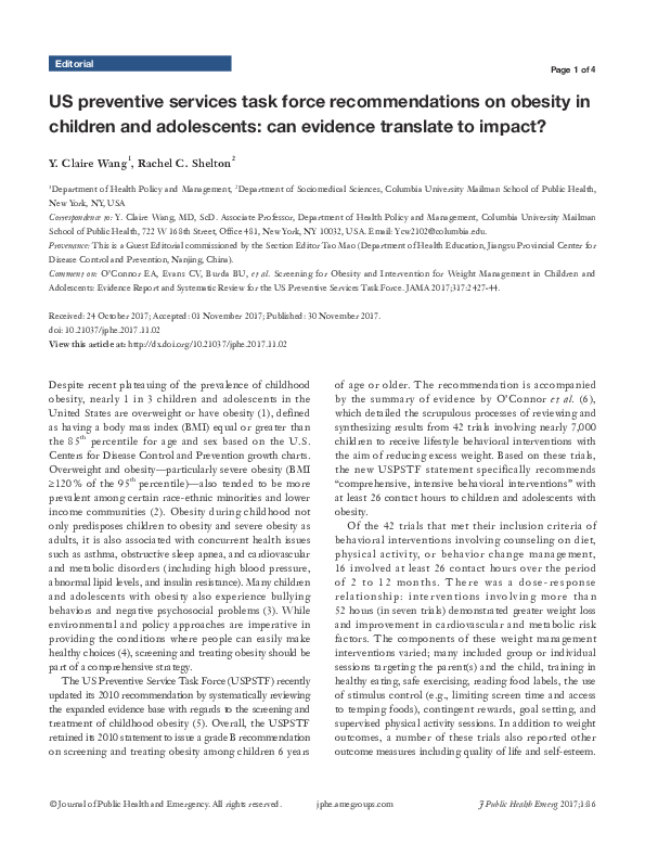 (PDF) US preventive services task force recommendations on obesity in ...