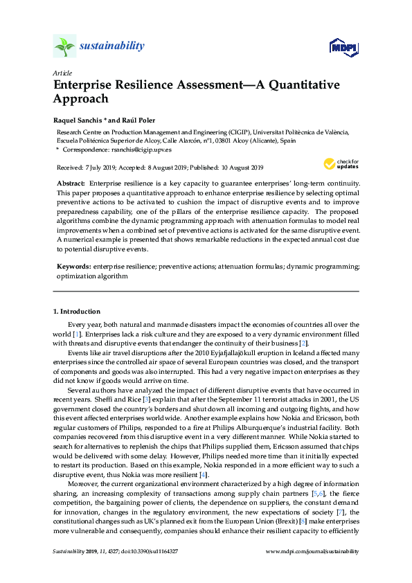 (PDF) Enterprise Resilience Assessment—A Quantitative Approach
