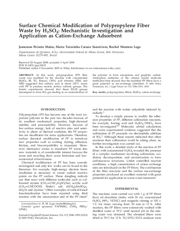 (PDF) Surface chemical modification of polypropylene fiber waste by H 2 ...