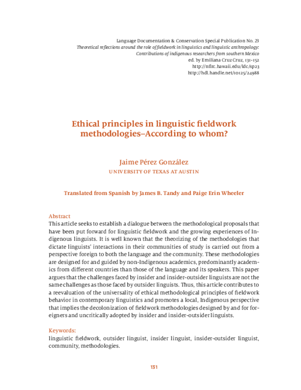(PDF) Ethical principles in linguistic fieldwork methodologies ...
