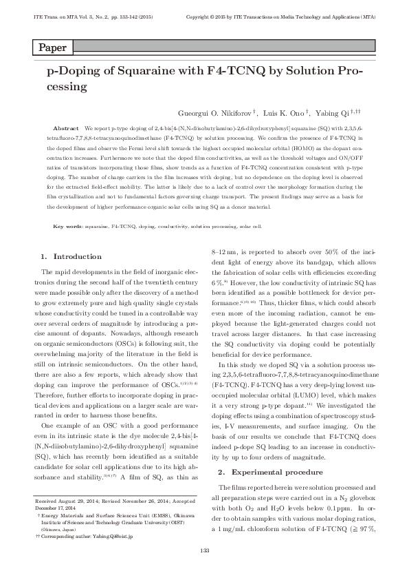 (PDF) [Paper] p-Doping of Squaraine with F4-TCNQ by Solution Processing