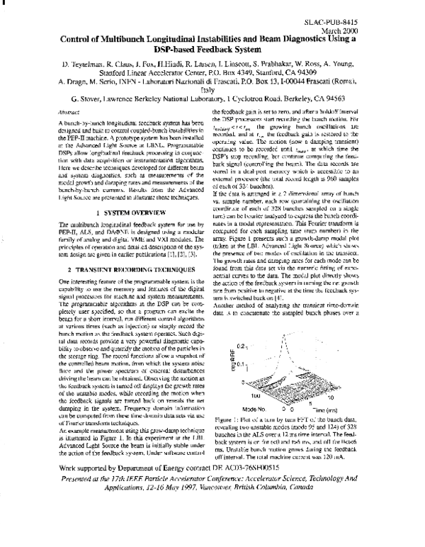 (PDF) Control of multibunch longitudinal instabilities and beam ...