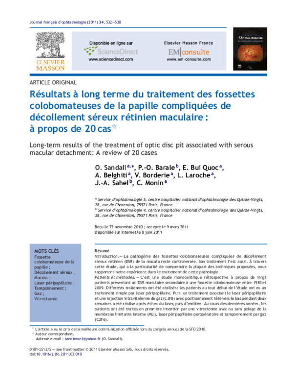 (PDF) Résultats à long terme du traitement des fossettes colobomateuses ...