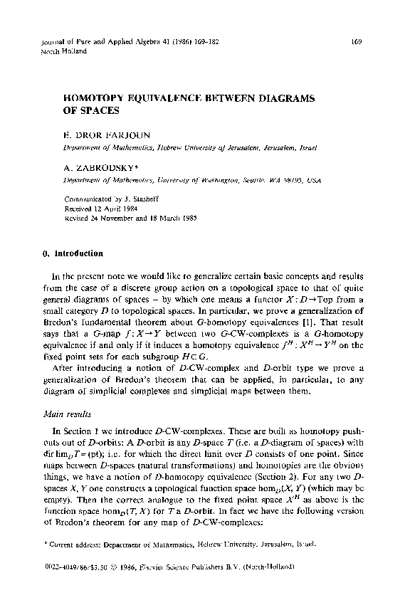 (PDF) Homotopy equivalence between diagrams of spaces