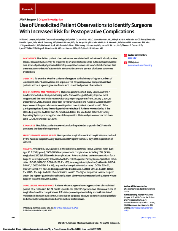 (PDF) Use of Unsolicited Patient Observations to Identify Surgeons With ...