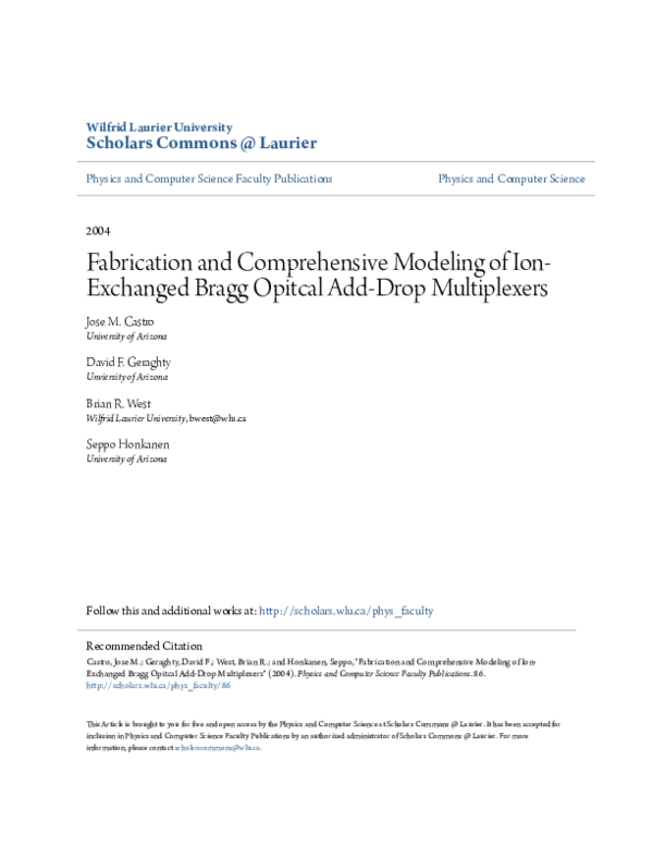 (PDF) Fabrication and Comprehensive Modeling of Ion-Exchanged Bragg ...