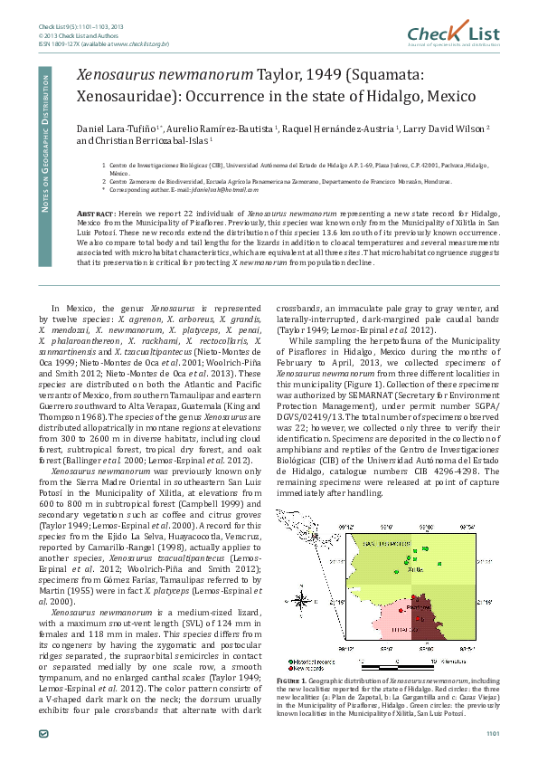 (PDF) Xenosaurus newmanorum Taylor, 1949 (Squamata: Xenosauridae ...