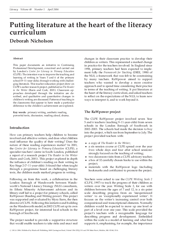 (PDF) Putting literature at the heart of the literacy curriculum