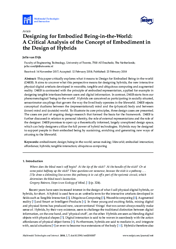 (PDF) Designing for Embodied Being-in-the-World: A Critical Analysis of the Concept of ...