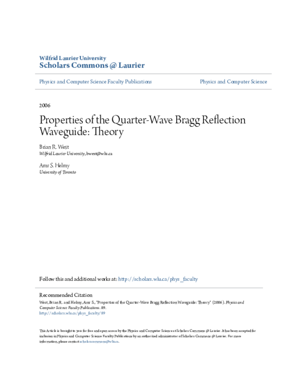(PDF) Properties of the quarter-wave Bragg reflection waveguide: theory