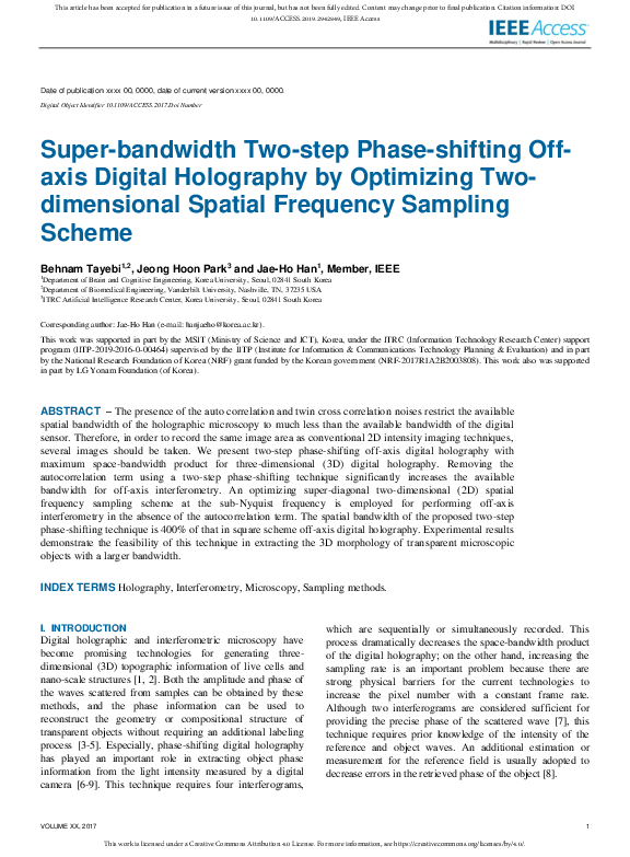 Pdf Super Bandwidth Two Step Phase Shifting Off Axis Digital Holography By Optimizing Two