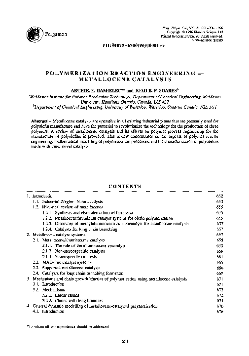 (PDF) Polymerization reaction engineering—Metallocene catalysts