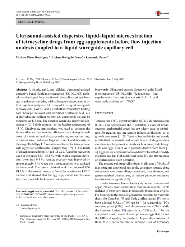 (PDF) Ultrasound-assisted dispersive liquid–liquid microextraction of tetracycline drugs from ...