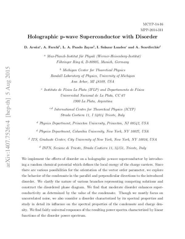 (PDF) Holographic p-wave superconductor with disorder | Leopoldo Pando Zayas - Academia.edu