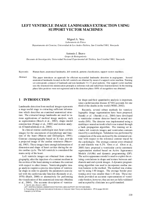 (PDF) Left ventricle image landmarks extraction using support vector machines