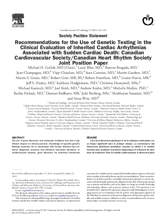 (PDF) Recommendations for the Use of Genetic Testing in the Clinical ...