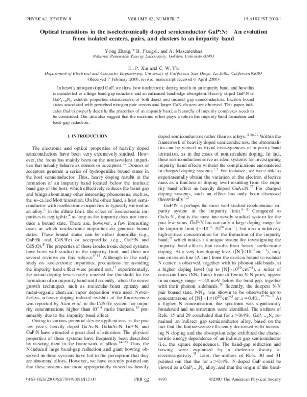 (PDF) Optical transitions in the isoelectronically doped semiconductor ...