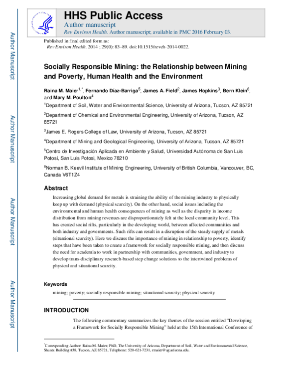 (PDF) Socially responsible mining: the relationship between mining and ...