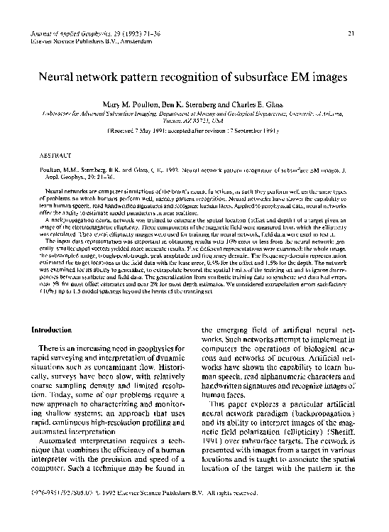 (PDF) Neural network pattern recognition of subsurface EM images