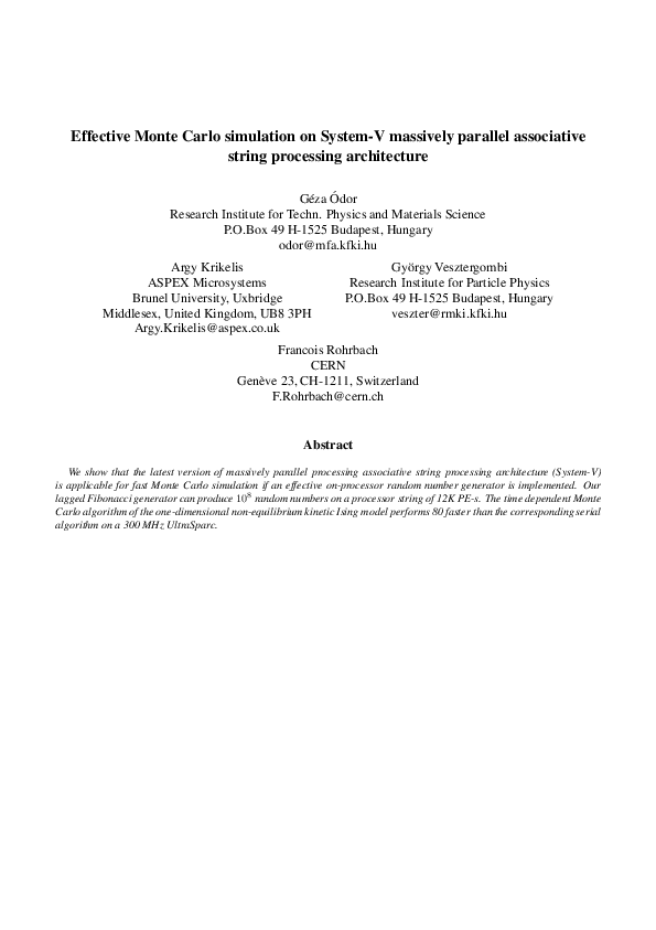 (PDF) Effective Monte Carlo simulation on System-V massively parallel associative string ...