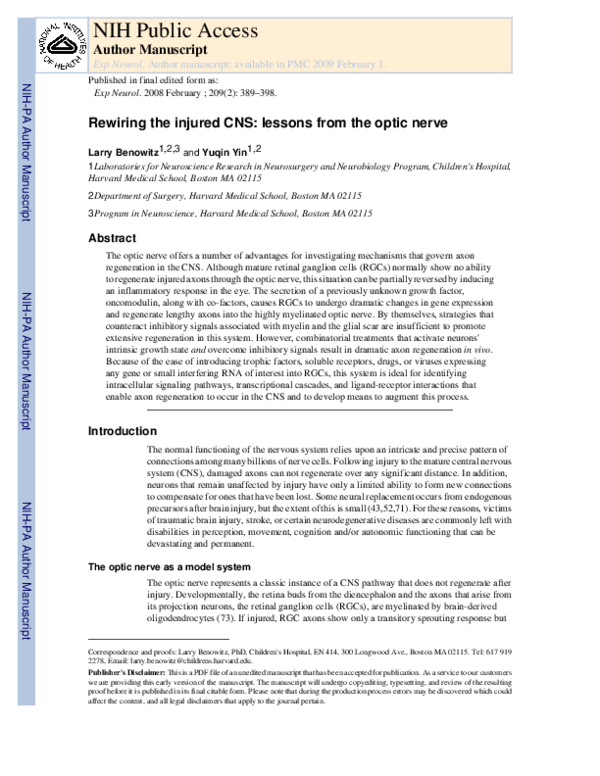 (PDF) Rewiring the injured CNS: Lessons from the optic nerve