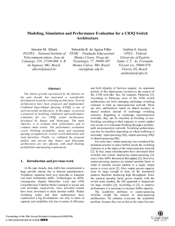 (PDF) Performance Evaluation of CIOQ Switch Architectures
