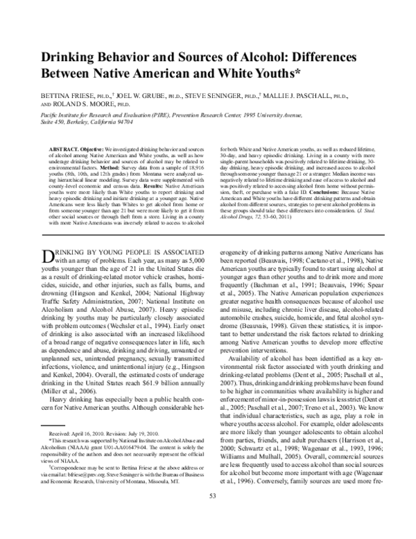 (PDF) Drinking behavior and sources of alcohol: differences between ...