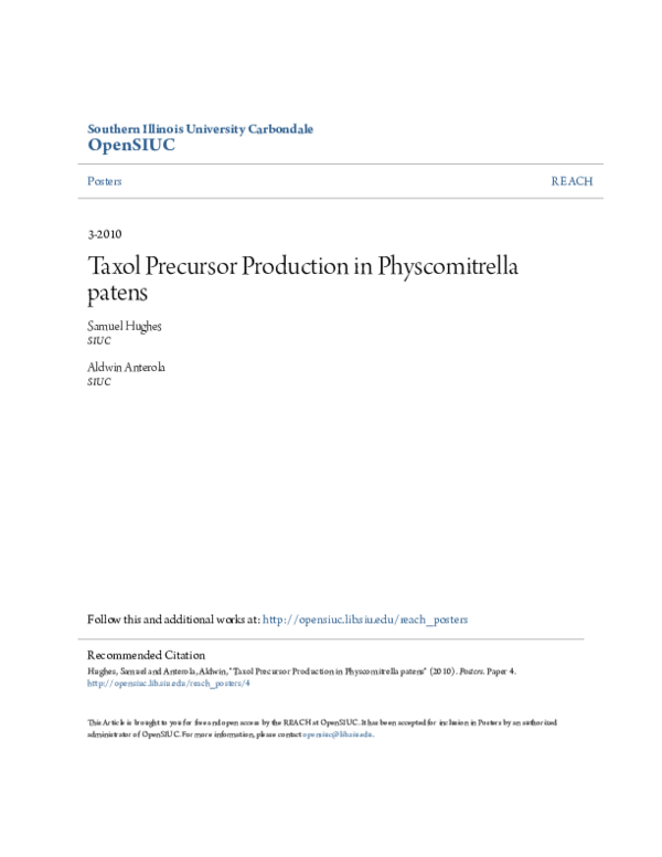 (PDF) Taxol Precursor Production in Physcomitrella patens