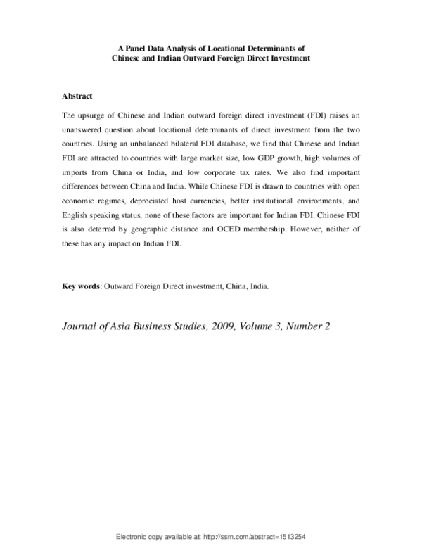(PDF) A Panel Data Analysis of Locational Determinants of Chinese and ...