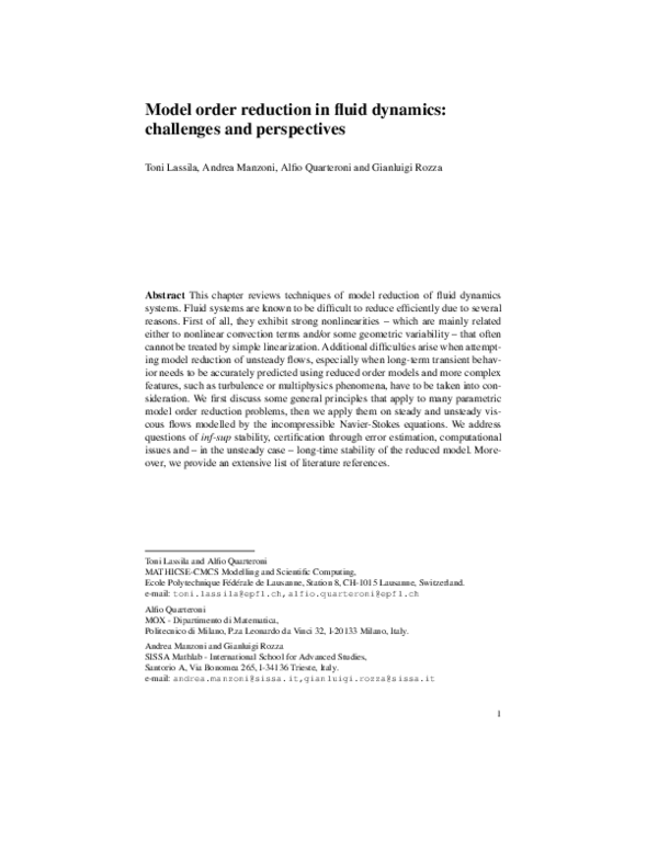 (PDF) Model Order Reduction in Fluid Dynamics: Challenges and Perspectives