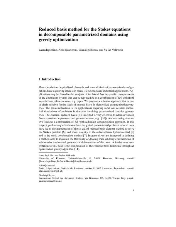 (PDF) Reduced basis method for the Stokes equations in decomposable parametrized domains using ...