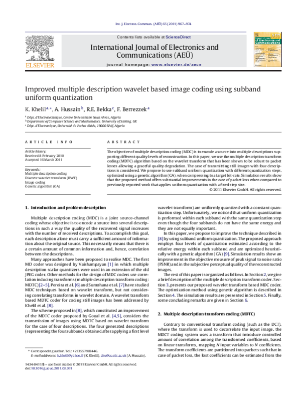 (PDF) Improved multiple description wavelet based image coding using subband uniform quantization