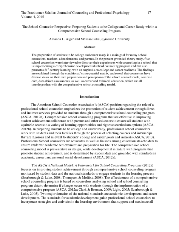 (PDF) School counselor perspective: Preparing students to be college ...
