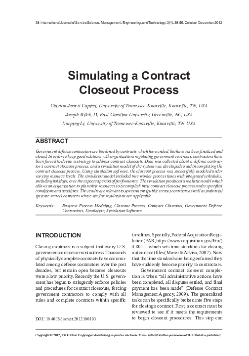 (PDF) Simulating a Contract Closeout Process