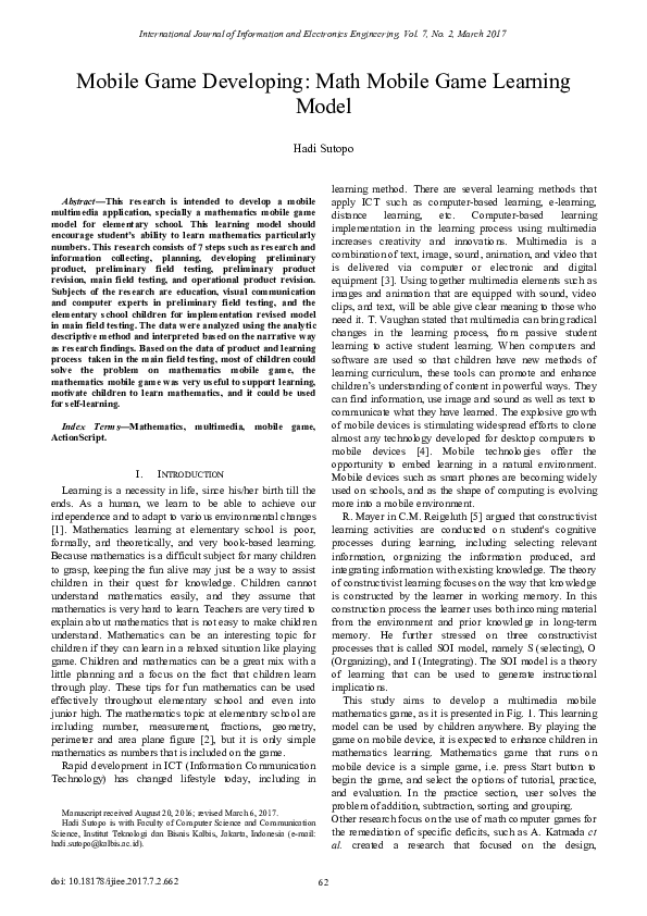 (PDF) Mobile Game Developing: Math Mobile Game Learning Model