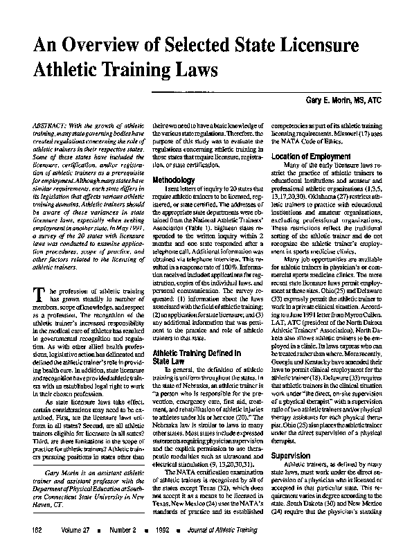 (PDF) An overview of selected state licensure athletic training laws