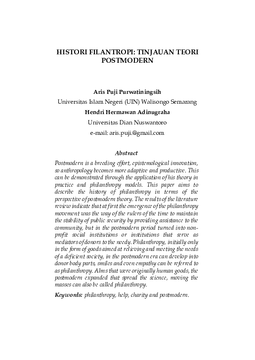 (PDF) Histori Filantropi: Tinjauan Teori Postmodern