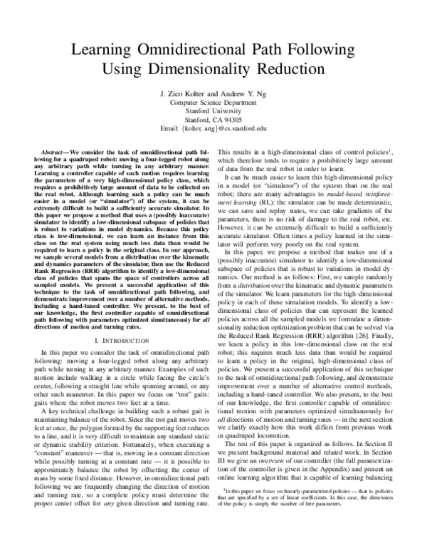 Pdf Learning Omnidirectional Path Following Using Dimensionality