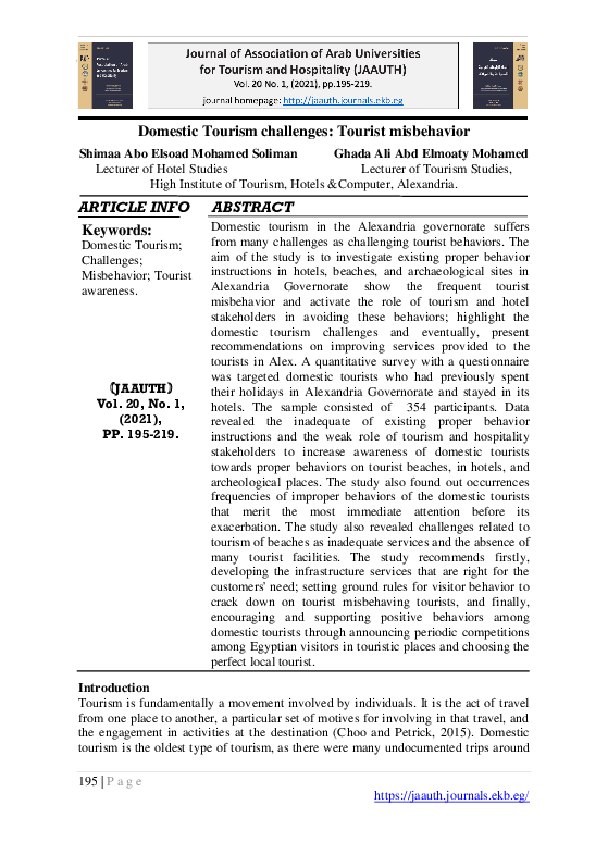 (PDF) Domestic Tourism challenges: Tourist misbehavior