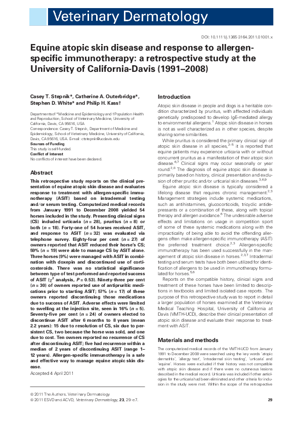 (PDF) Equine atopic skin disease and response to allergen-specific ...