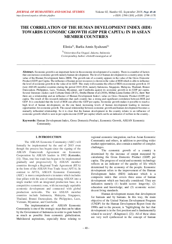 (PDF) The Correlation of the Human Development Index (Hdi) Towards ...