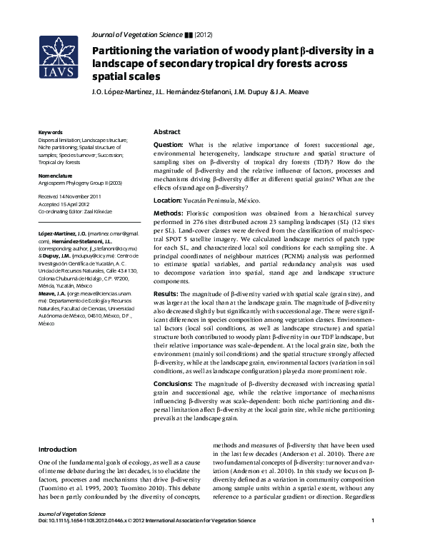 (PDF) Partitioning the variation of woody plant β‐diversity in a ... (PDF) Partitioning the variation of woody plant β‐diversity in a ...