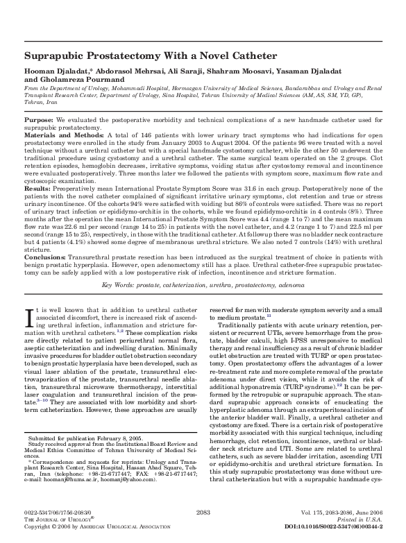 (PDF) Suprapubic Prostatectomy With a Novel Catheter