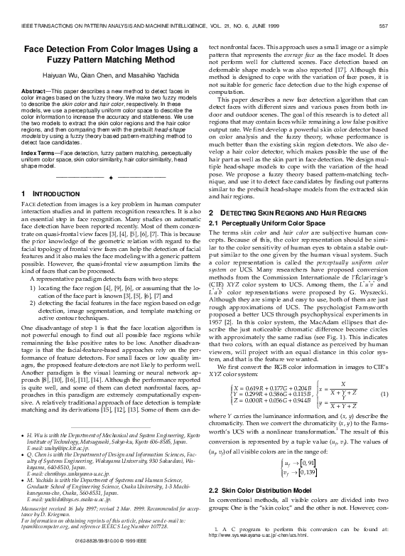 Pdf Face Detection From Color Images Using A Fuzzy Pattern Matching