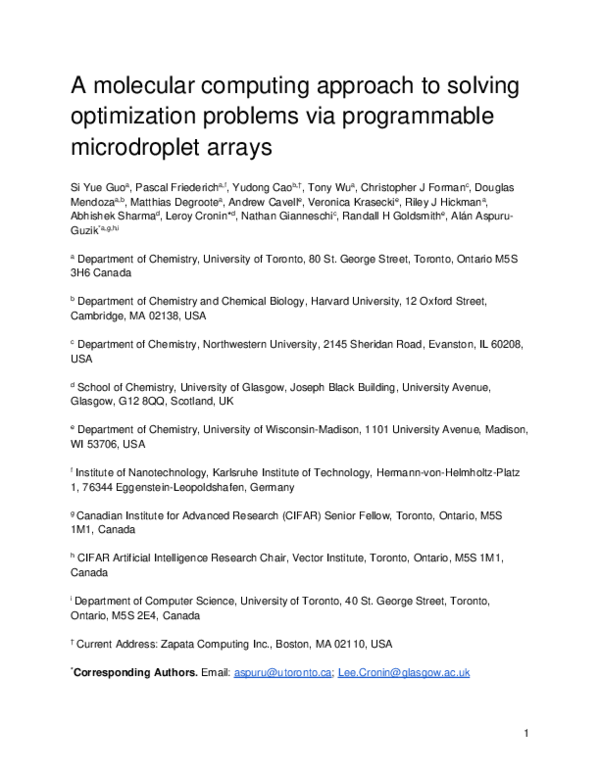 Pdf A Molecular Computing Approach To Solving Optimization Problems