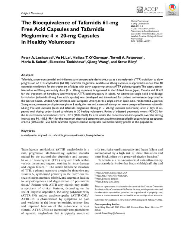 (PDF) The Bioequivalence of Tafamidis 61-mg Free Acid Capsules and ...