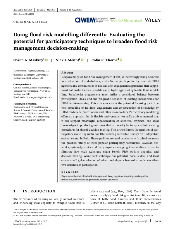 (PDF) Doing flood risk modelling differently: Evaluating the potential ...